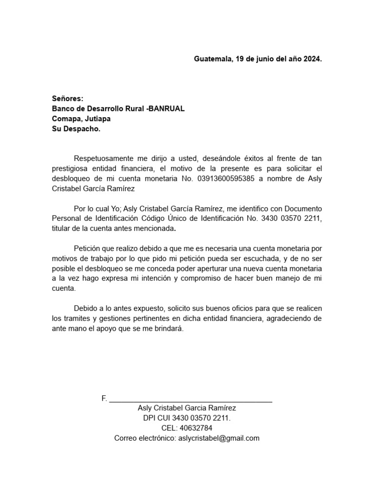 Carta A Banrural | PDF