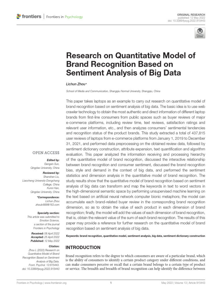 (2022) Zhou, L. - Research on Quantitative Model of Brand Recognition ...