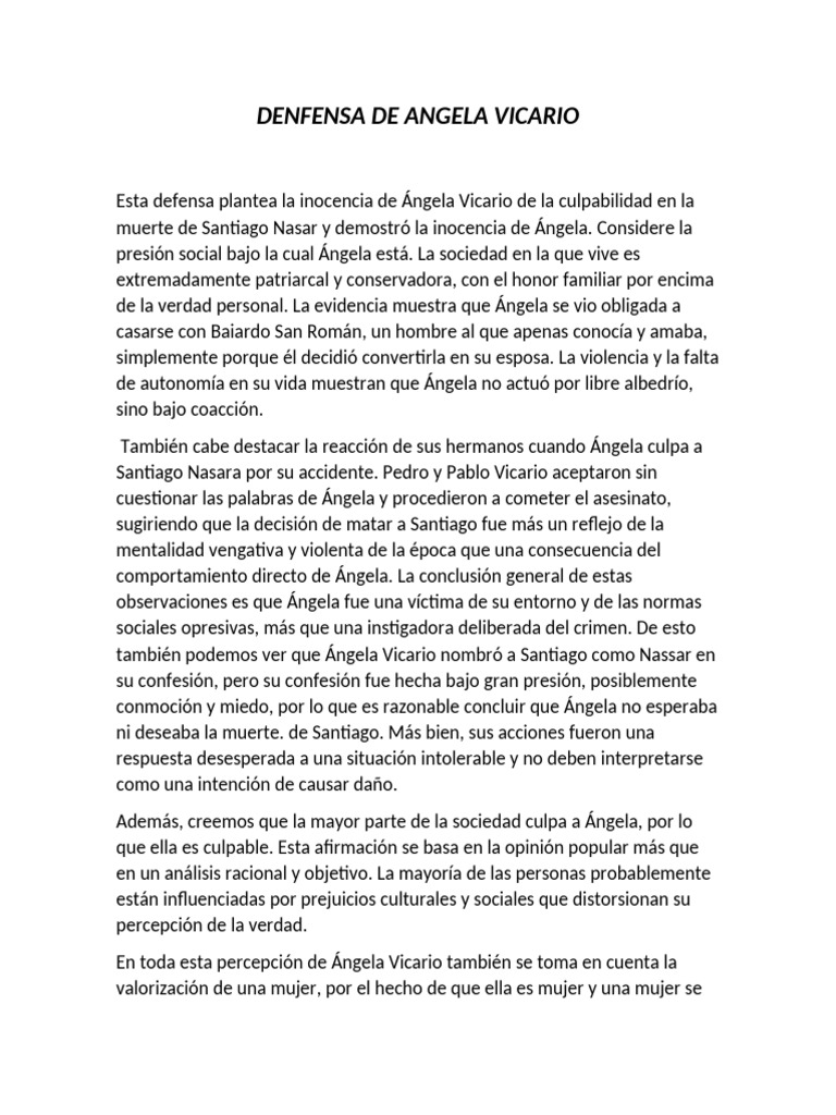 Denfensa de Angela Vicario | PDF | Violencia | Ciencias sociales