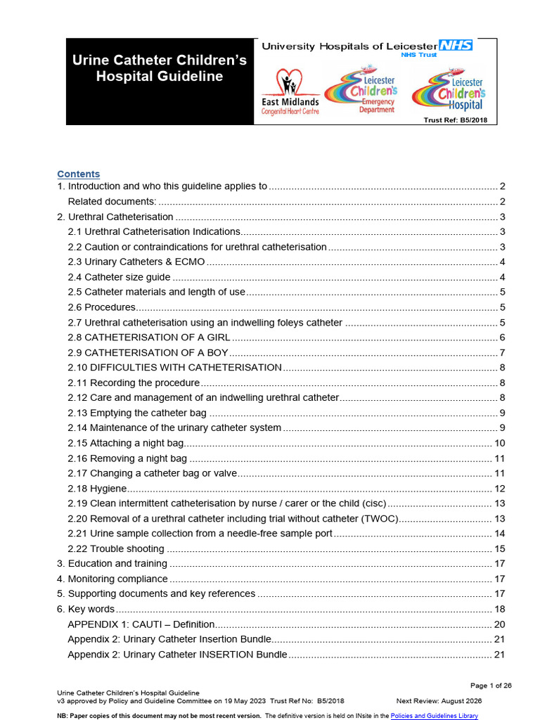 Urine Catheter In Children UHL Childrens Hospital Guideline | PDF