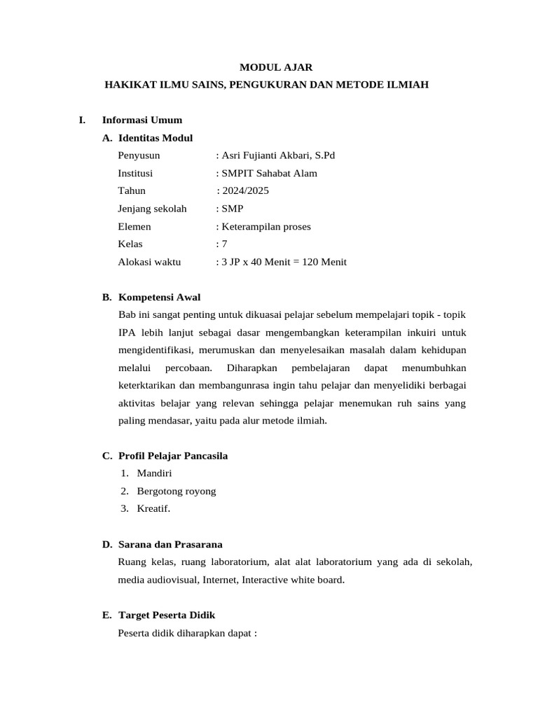 Modul Ajar Hakikat Ilmu Sains | PDF