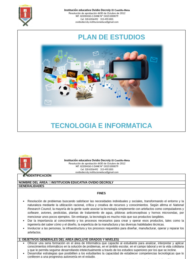 Plan de Es. Informatica 1 - 11 | PDF