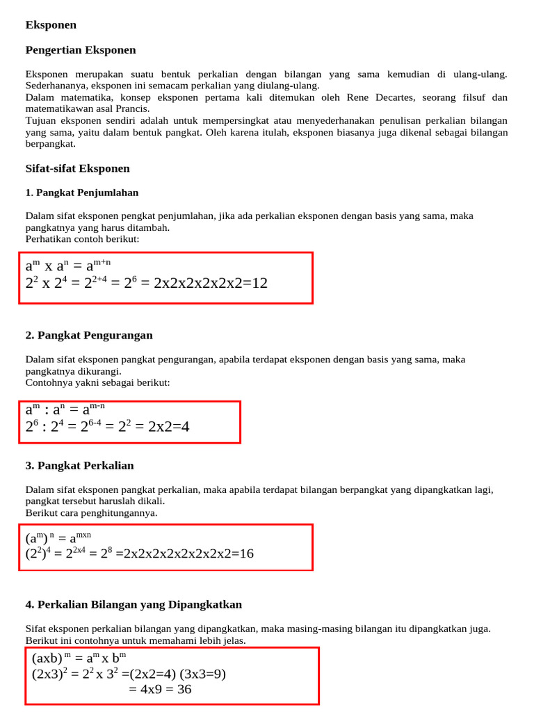Ringkasan Materi Eksponen | PDF