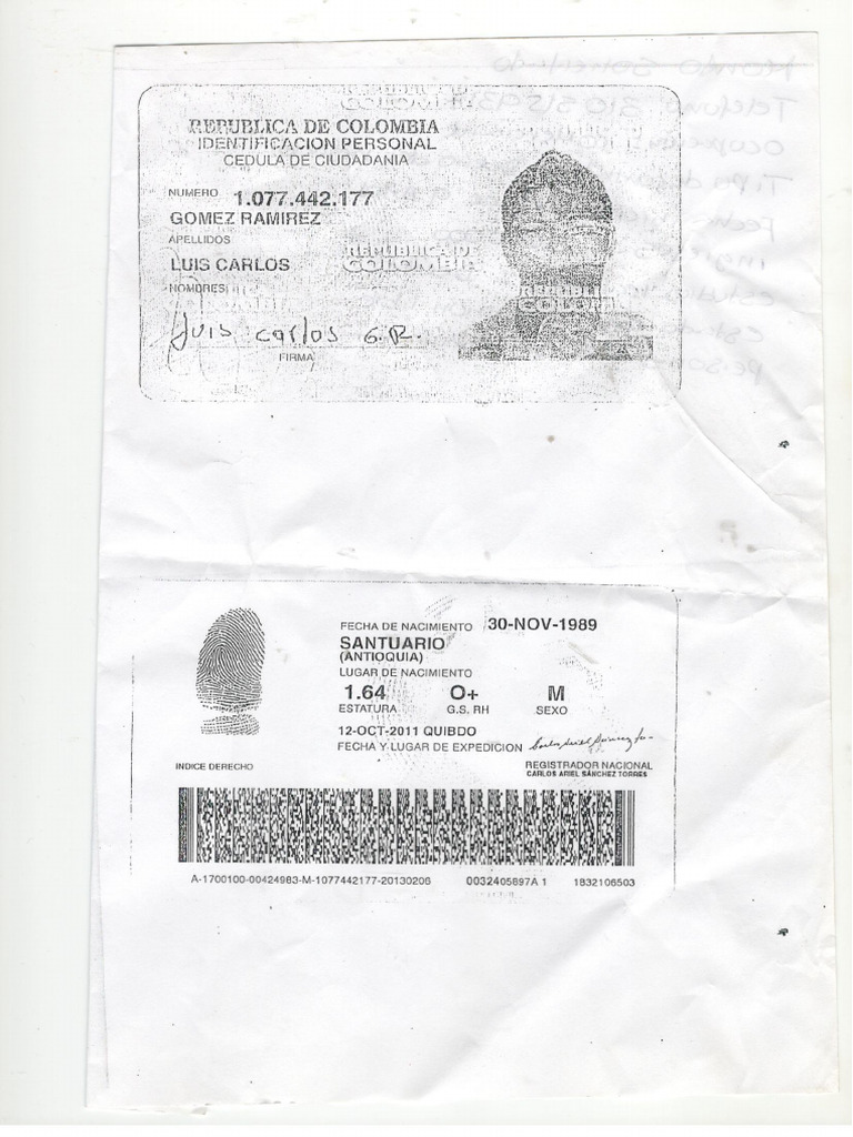 Cedula Luis Carlos Gomezx | PDF