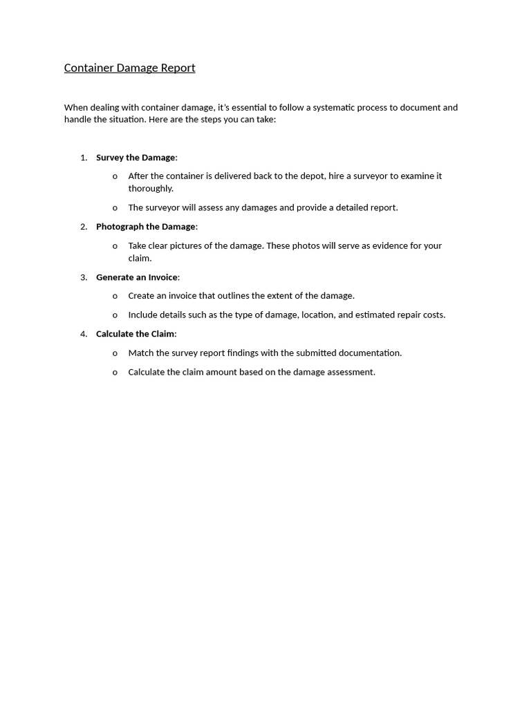 Container Damage Report | PDF