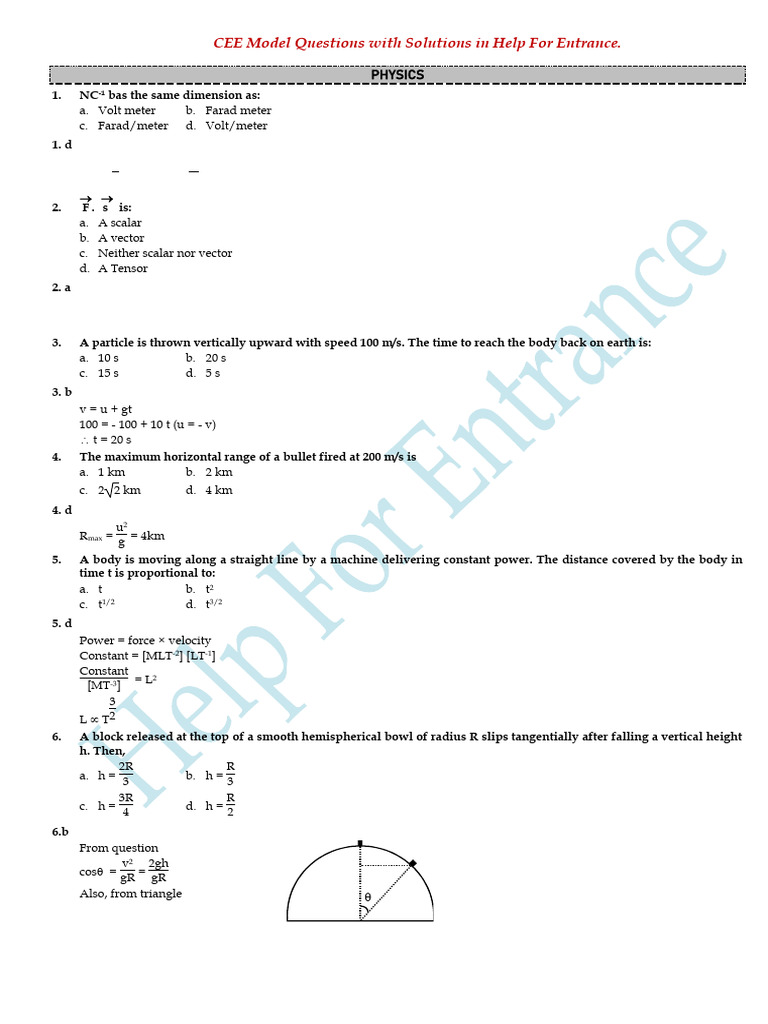 CEE Model Question Solution in Help For Entrance 4 | PDF
