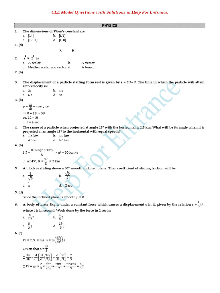 CEE Model Question Solution in Help For Entrance 5 | PDF