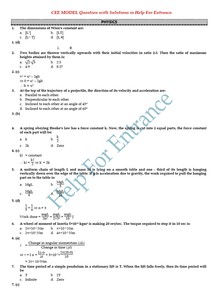 CEE Model Question Solution in Help for Entrance 3 | PDF