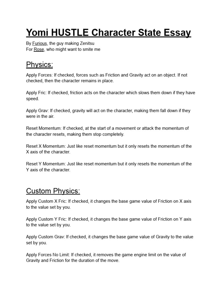 Furious YOMI Hustle Character State | PDF