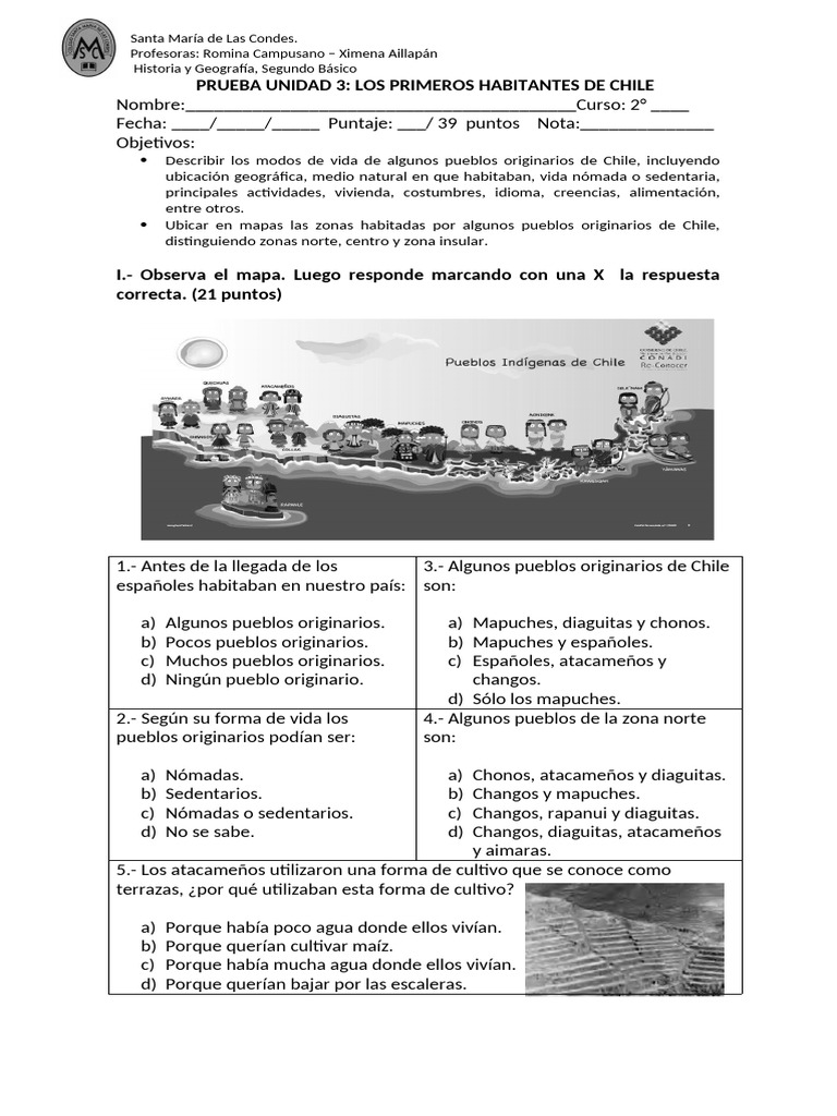 Prueba Pueblos Originarios Segundo | PDF