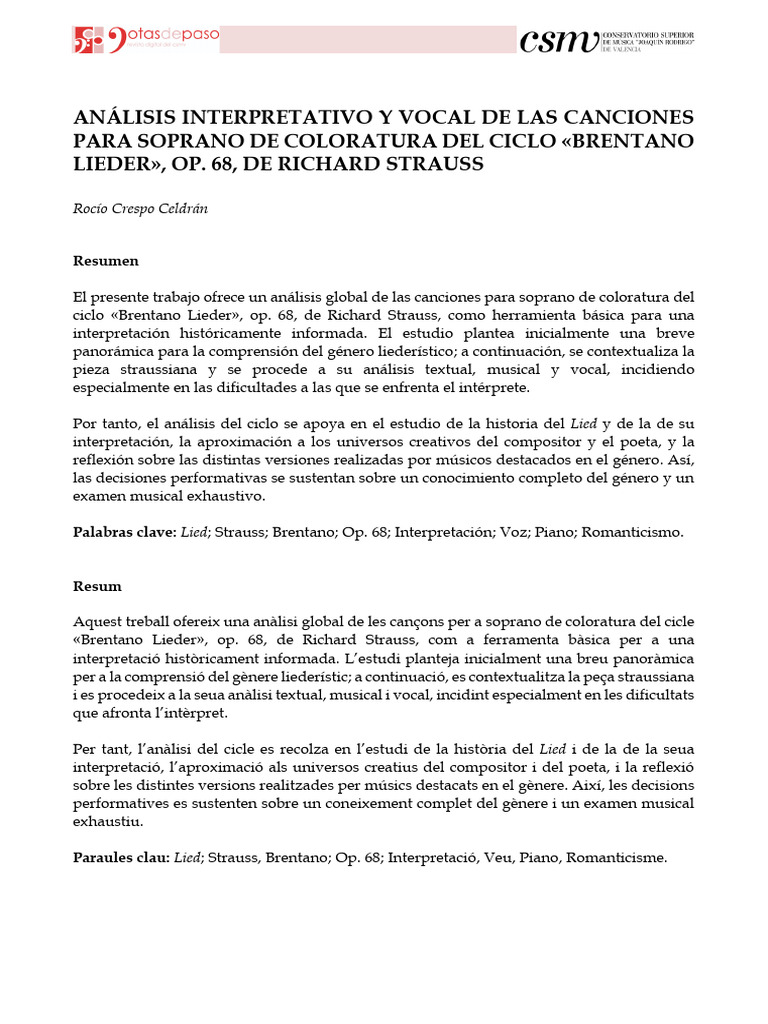 Análisis Interpretativo y Vocal de Las Canciones para Soprano de ...