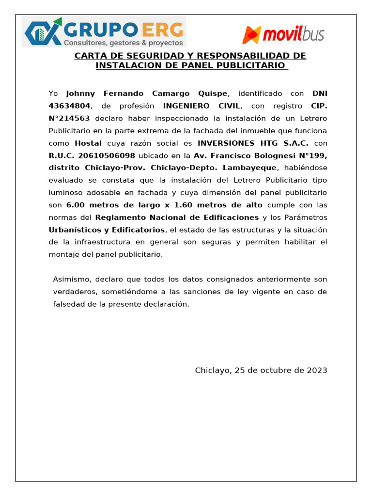 Carta de Seguridad | PDF
