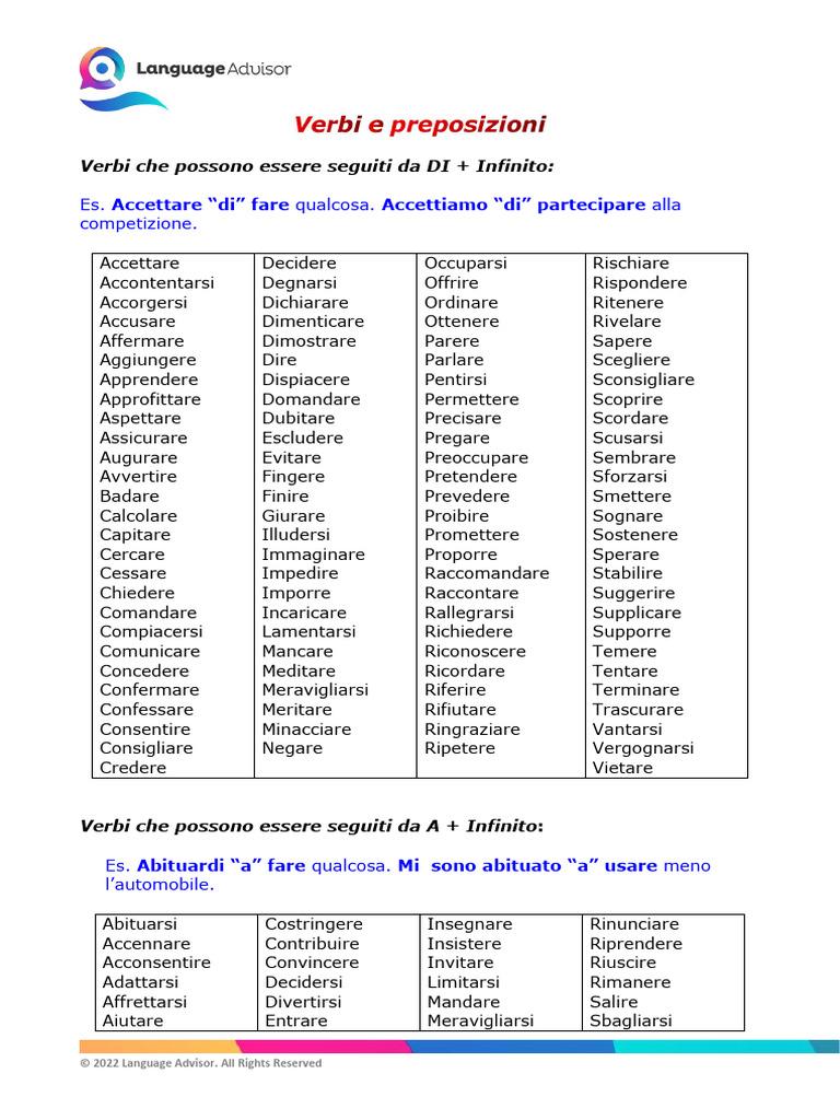 Verbi e Preposizioni | PDF