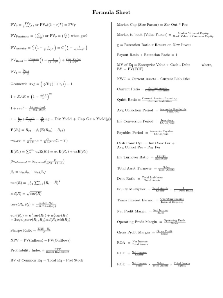 Formula Sheet-2 | PDF