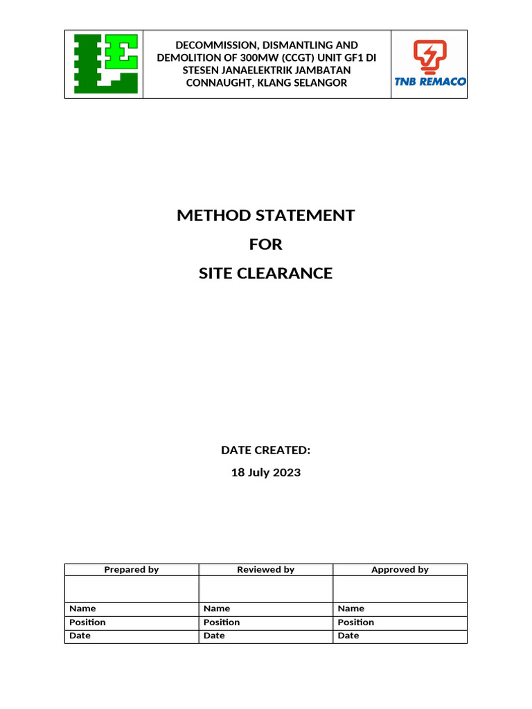 Method Statement For Site Clearance Chimney | PDF