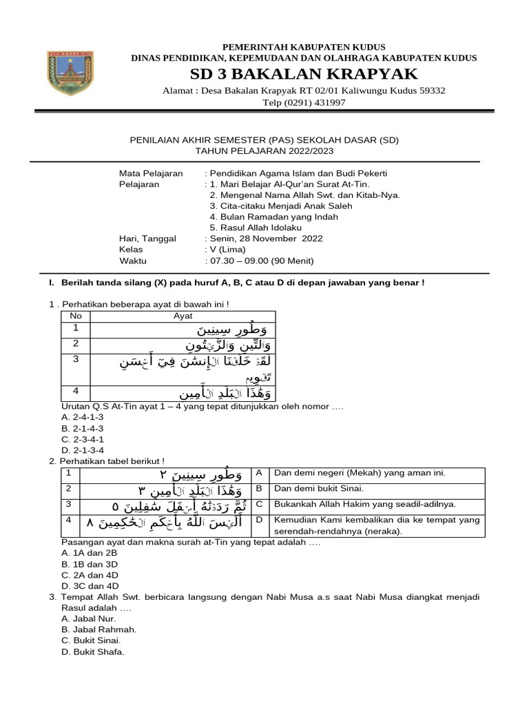 Soal Pas Pai Kls 5 | PDF