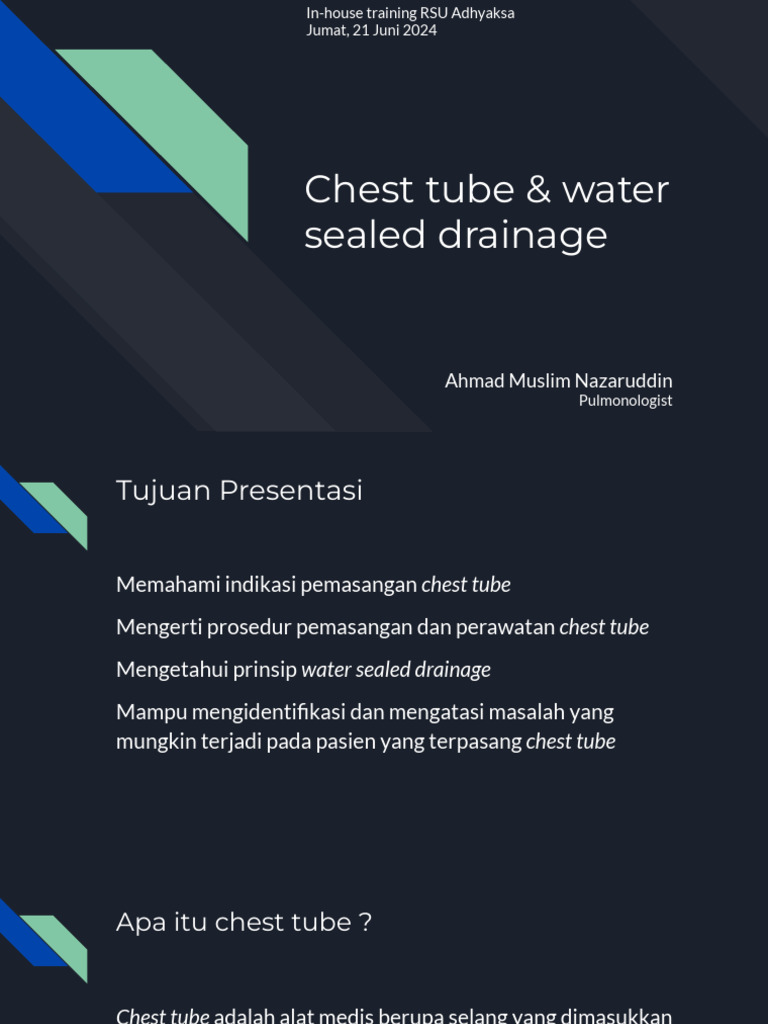 Inhouse Training - Chest Tube Dan WSD | PDF | Surgery | Medical Procedures