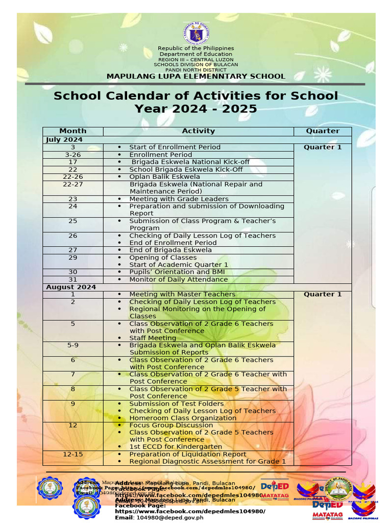 Mles School Calendar Final 2024 2025 1 | PDF