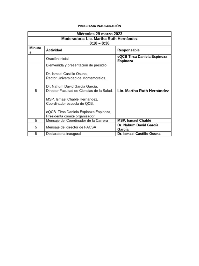 Programa Inauguración | PDF