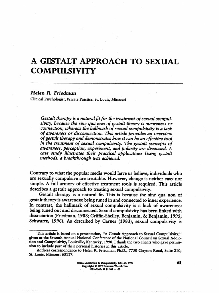 A Gestalt Approach To Sexual Compulsivity | PDF