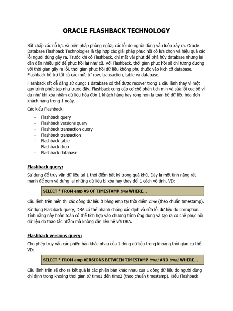 Oracle 11g Flashback Technology - LTV | PDF