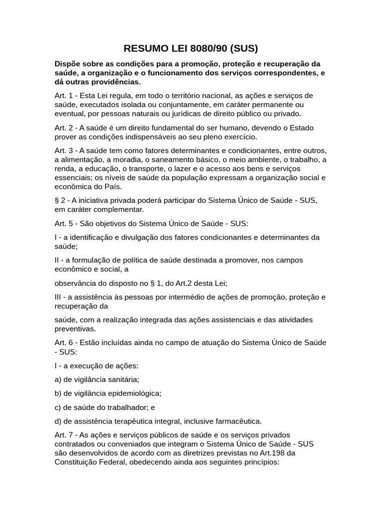Resumo Lei 8080 | PDF