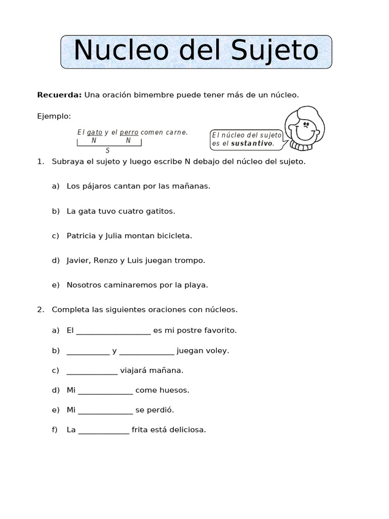 Ficha-Nucleo-del-Sujeto-para-Tercero-de-Primaria | PDF
