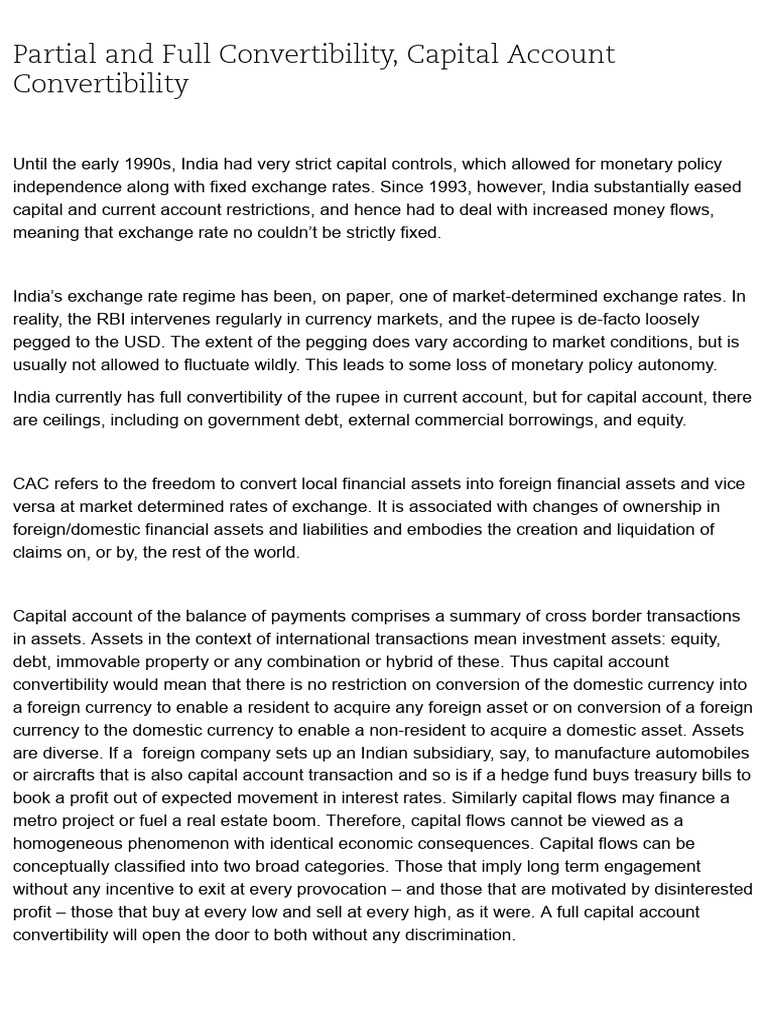 Partial and Full Convertibility, Capital Account Convertibility | PDF