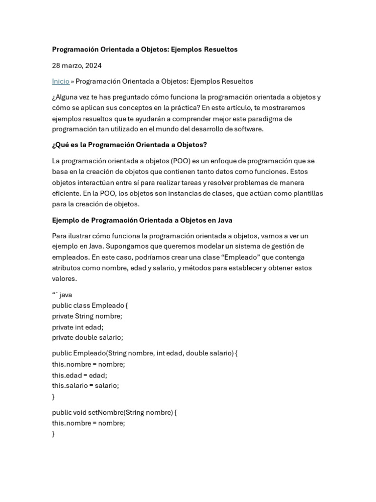 Ejemplos Resueltos de POO en Java | PDF | Objeto (informática) | Crecimiento personal y profesional