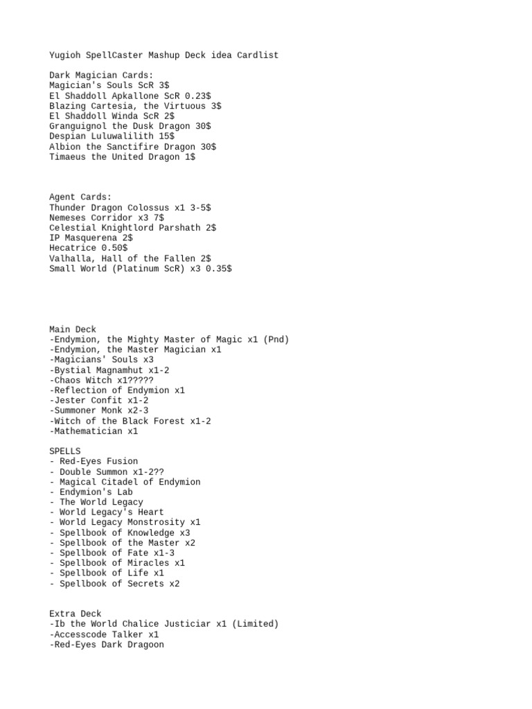 Yugioh SpellCaster Mashup Deck idea | PDF