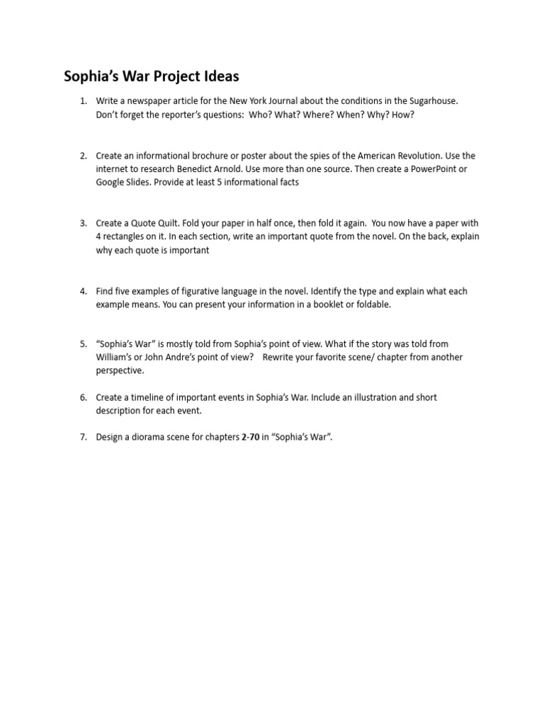 Sophia's War Project Ideas | PDF