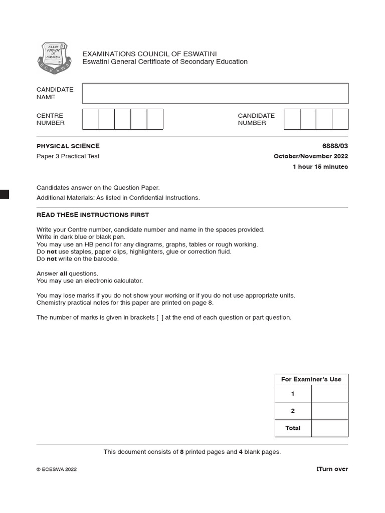 EGCSE Physical Science Paper 3 Practical | PDF | Chlorine | Ammonium