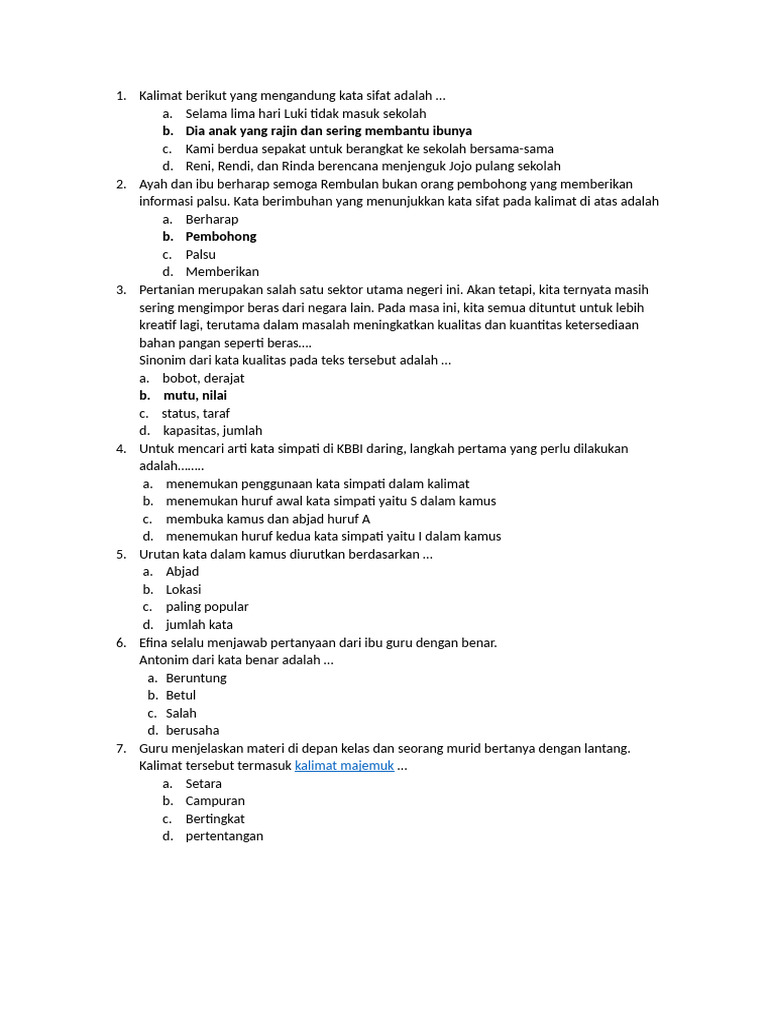 Kalimat Berikut Yang Mengandung Kata Sifat Adalah | PDF