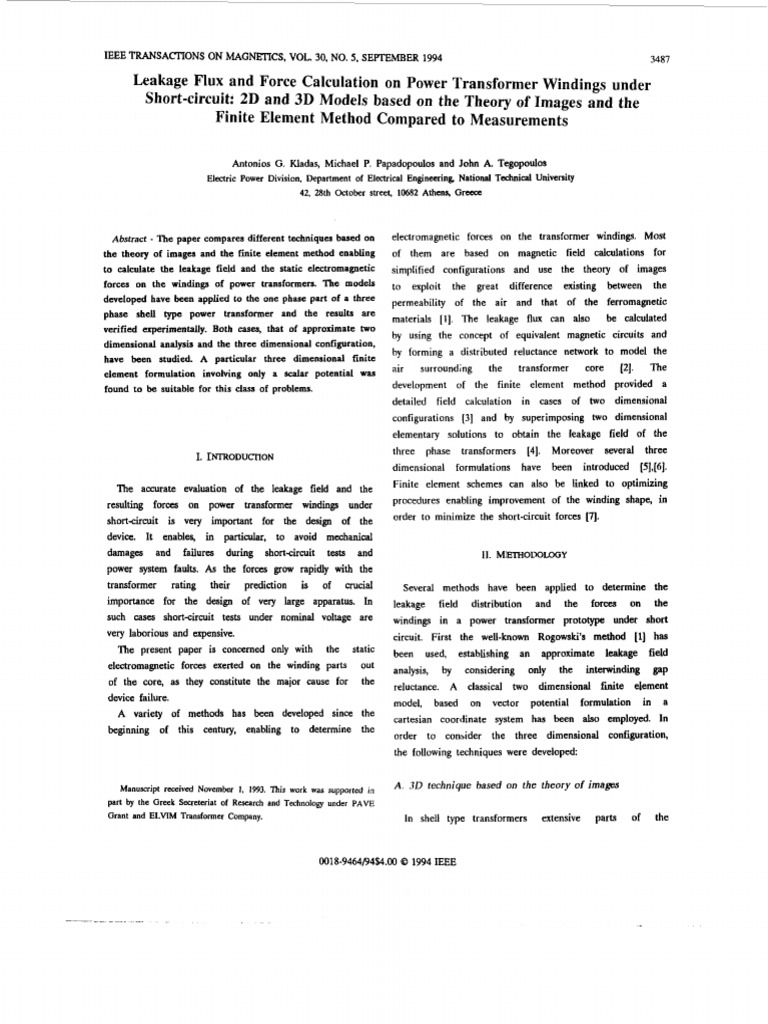 Leakage Flux and Force Calculation On Power Transformer Windings Under Short-Circuit: 2D and 3D ...