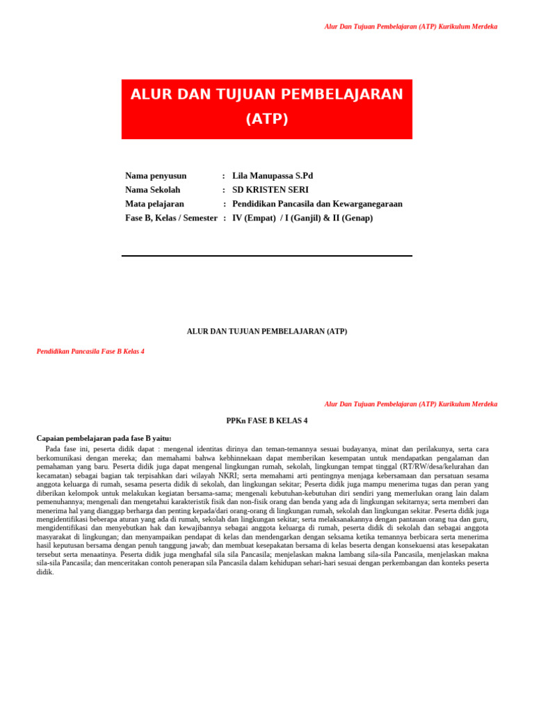Alur Tujuan Pembelajaran (ATP) | PDF