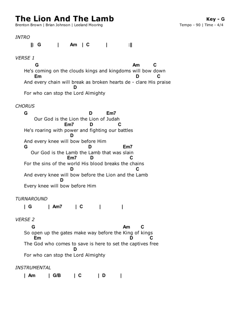 The Lion and The Lamb - Key of G Chords | PDF