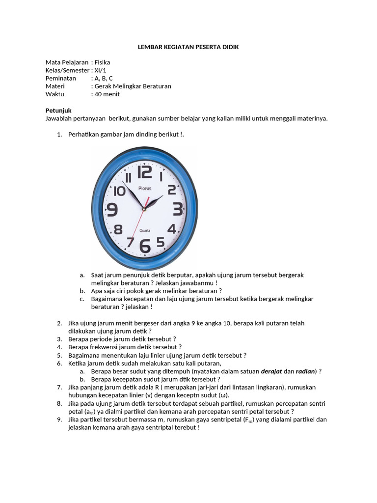 LKPD Gerak Melingkar Beraturan | PDF