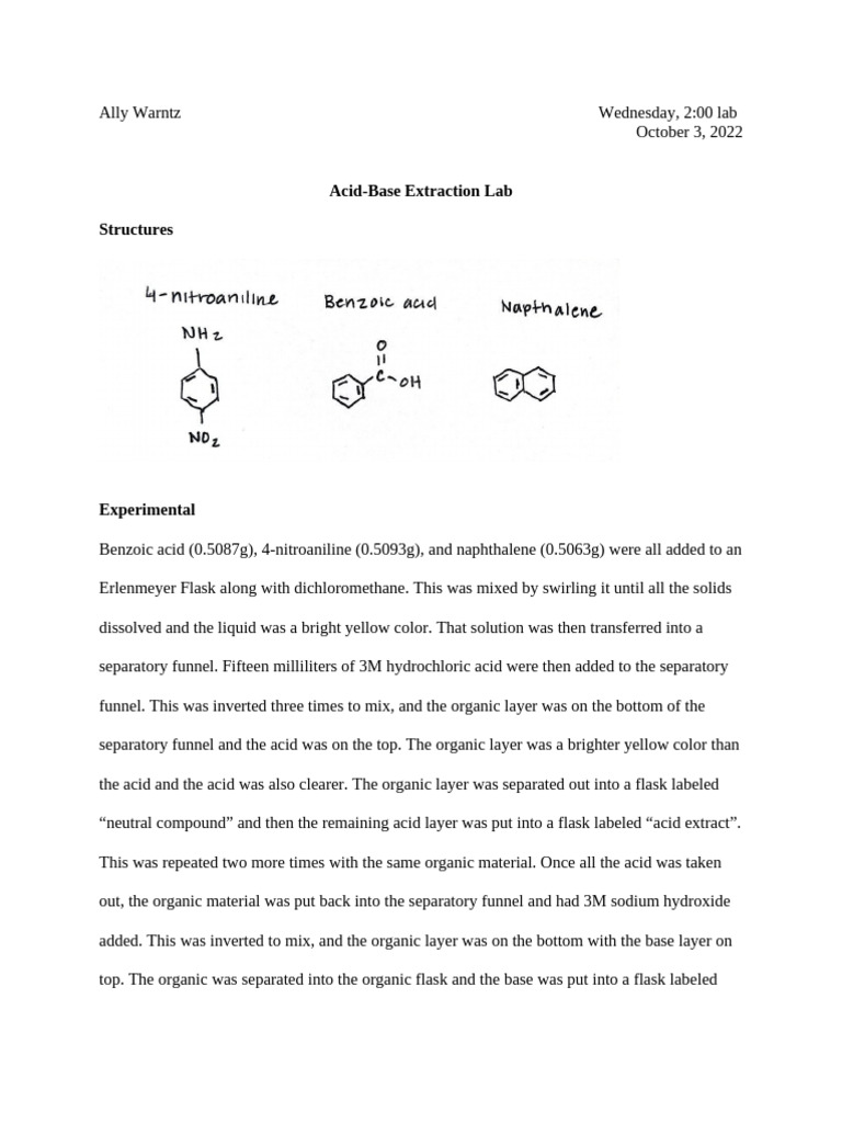 Acid Bast Extraction Partial Lab Report | PDF