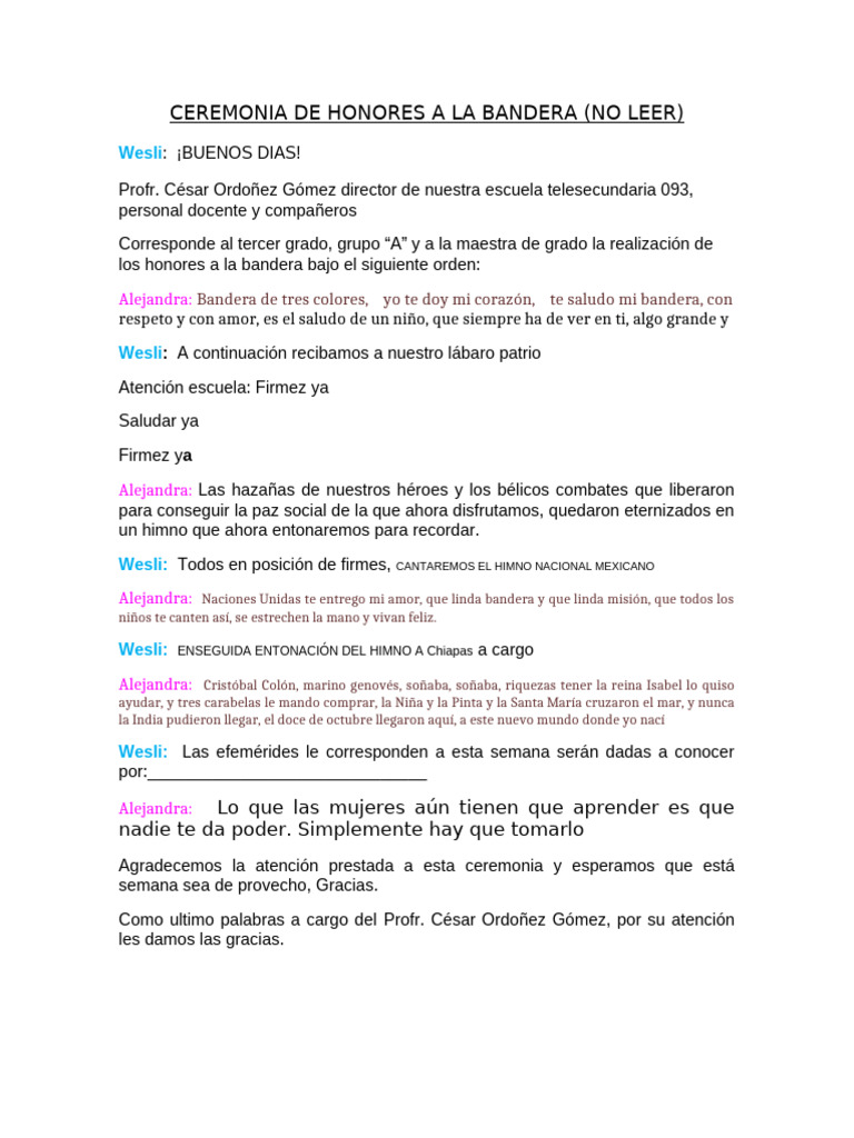 Ceremonia de Honores A La Bandera | PDF