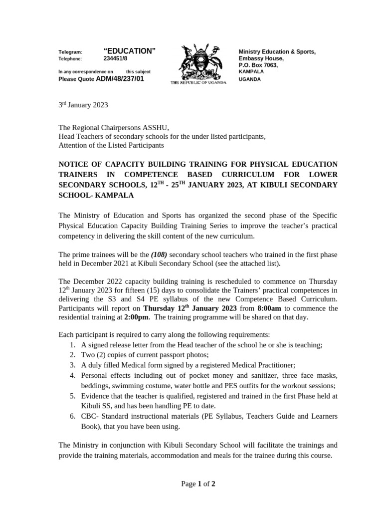 Notice of Training 2022 Jan 2023 | PDF