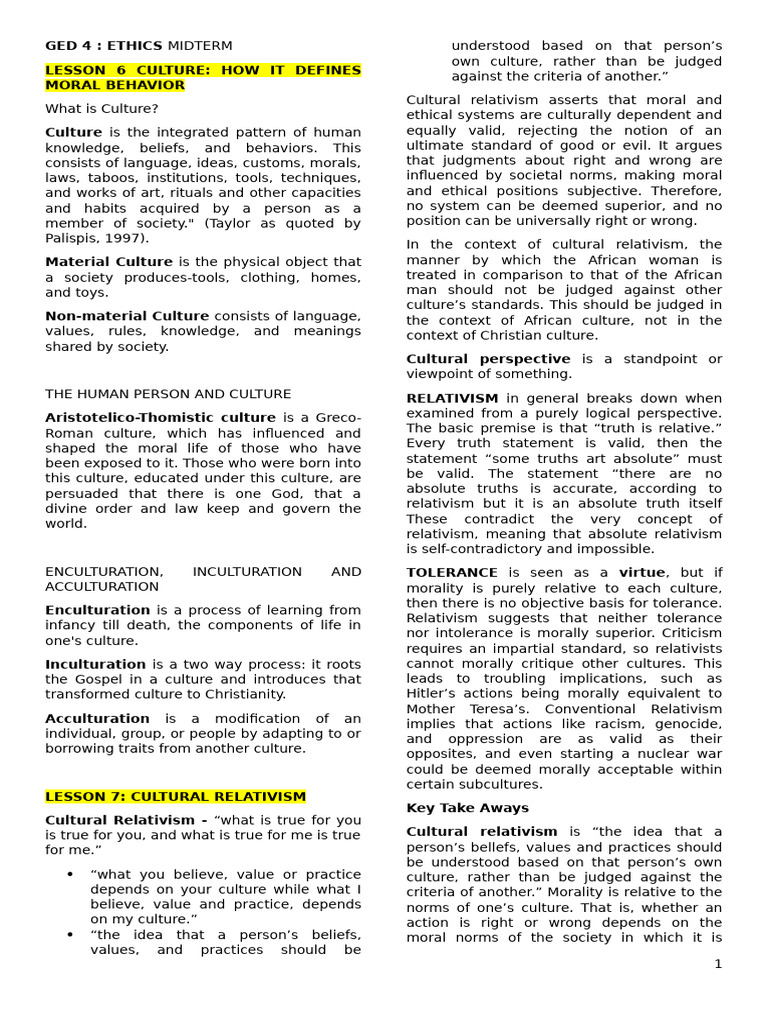 GED 4 Ethics Midterm | PDF
