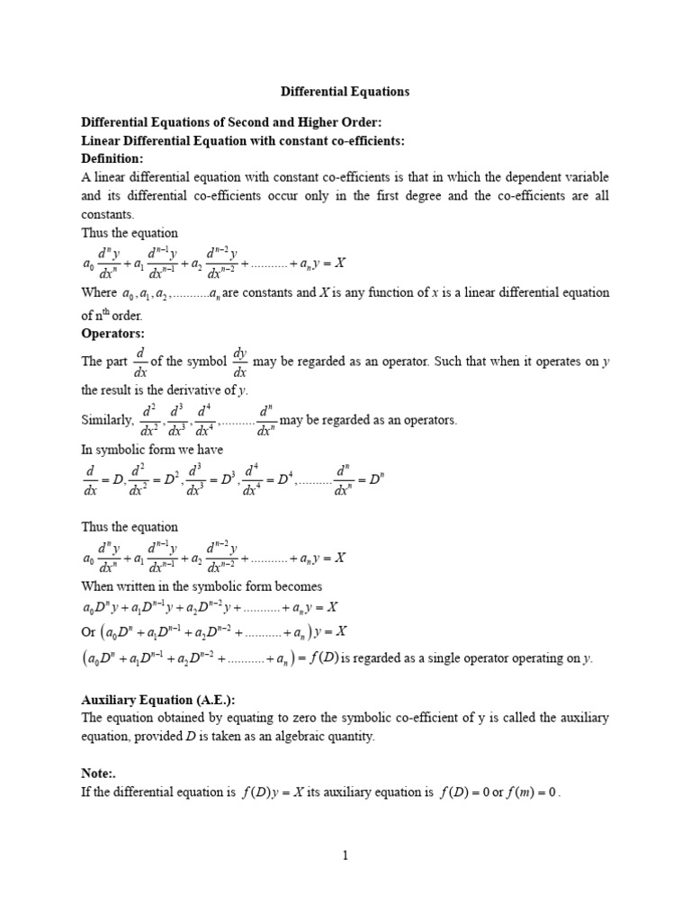 Differential Equations Notes Pdf