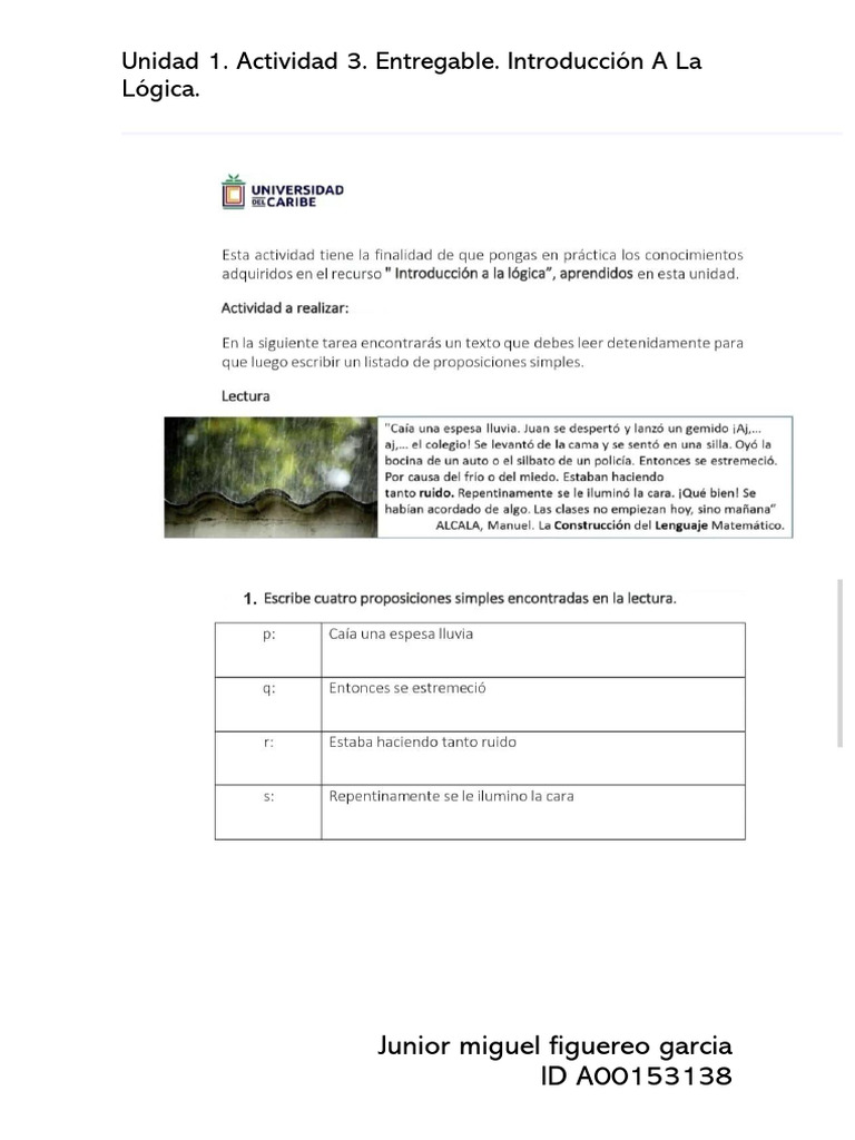 Unidad 1. Actividad 3. Entregable. Introducción A La Lógica. | PDF