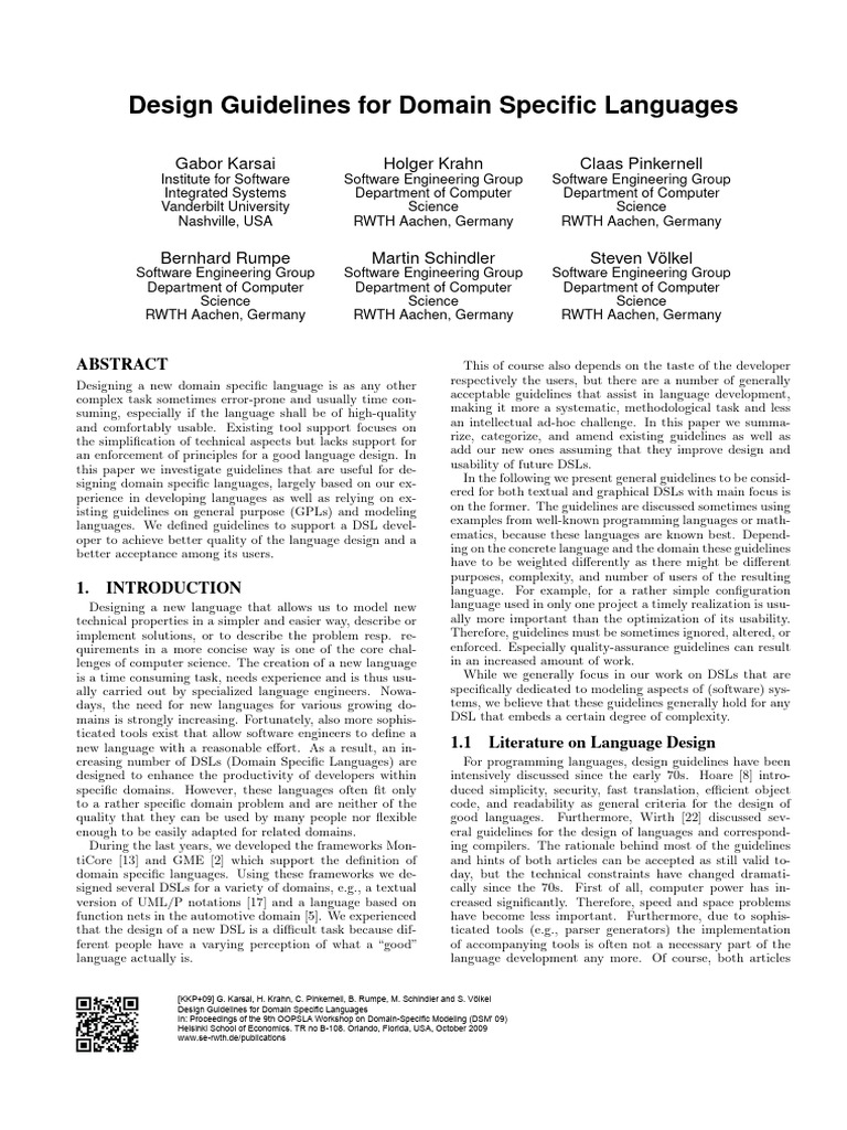 Design Guidelines For Domain Specific Languages: Gabor Karsai Holger ...