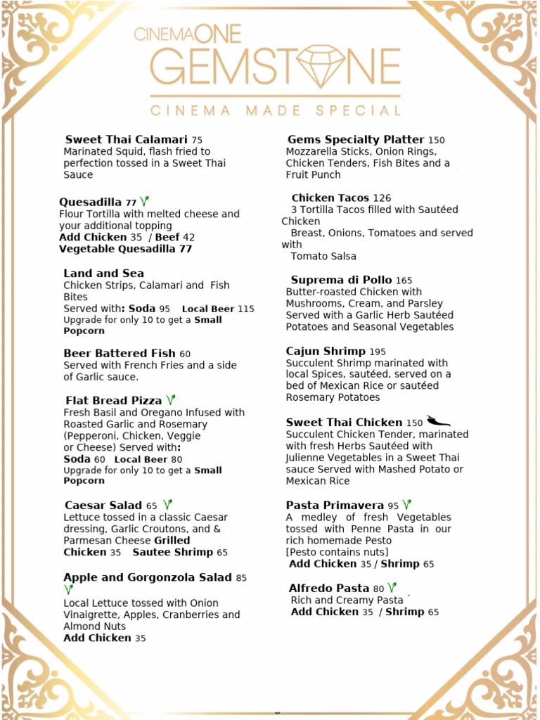 Gemstone Entrees Menu Aug 2023 | PDF
