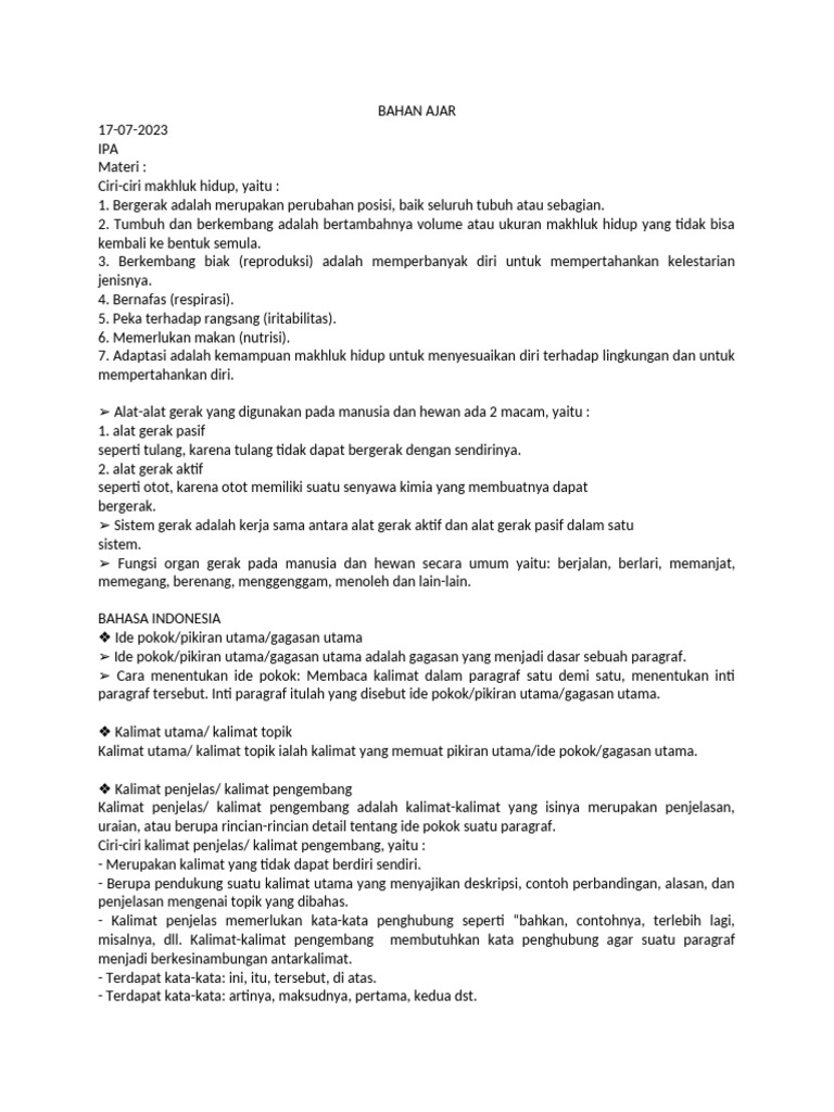 Bahan Ajar Kelas 5a | PDF