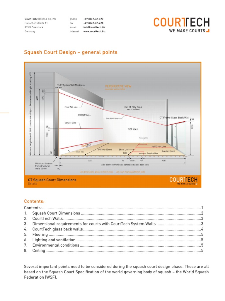 Squash Court Design and Dimensions Guide | PDF | Wall | Humidity