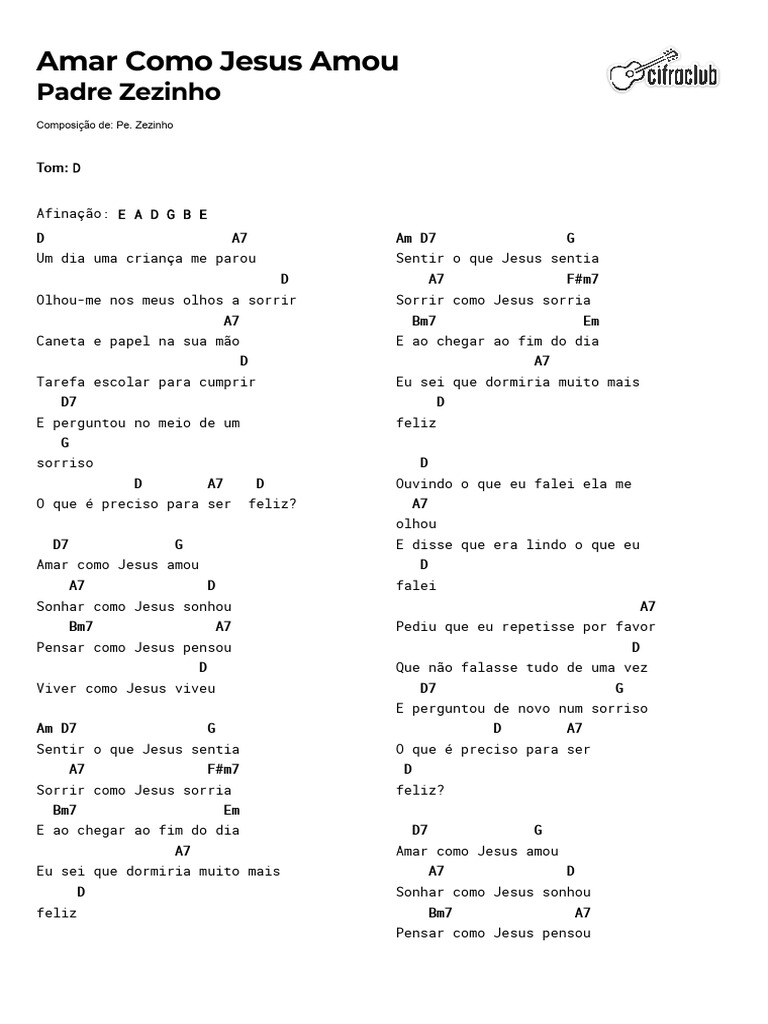 Amar Como Jesus Amou - Padre Zezinho (D) | PDF