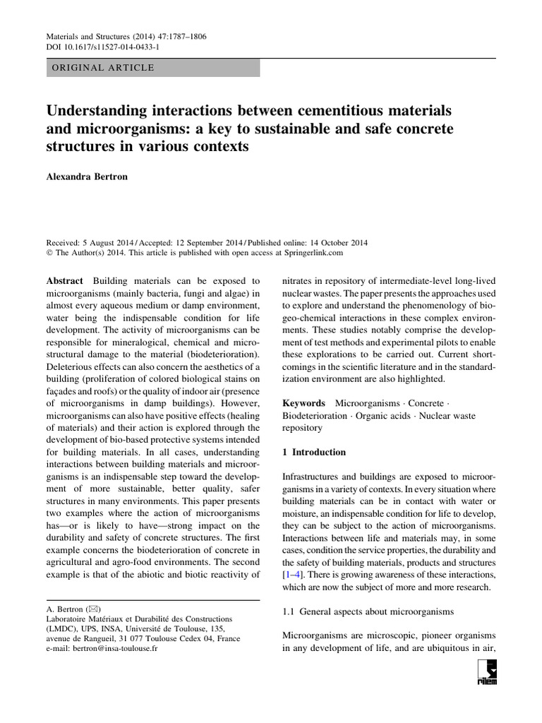 Understanding Interactions Between Cementitious Materials and ...
