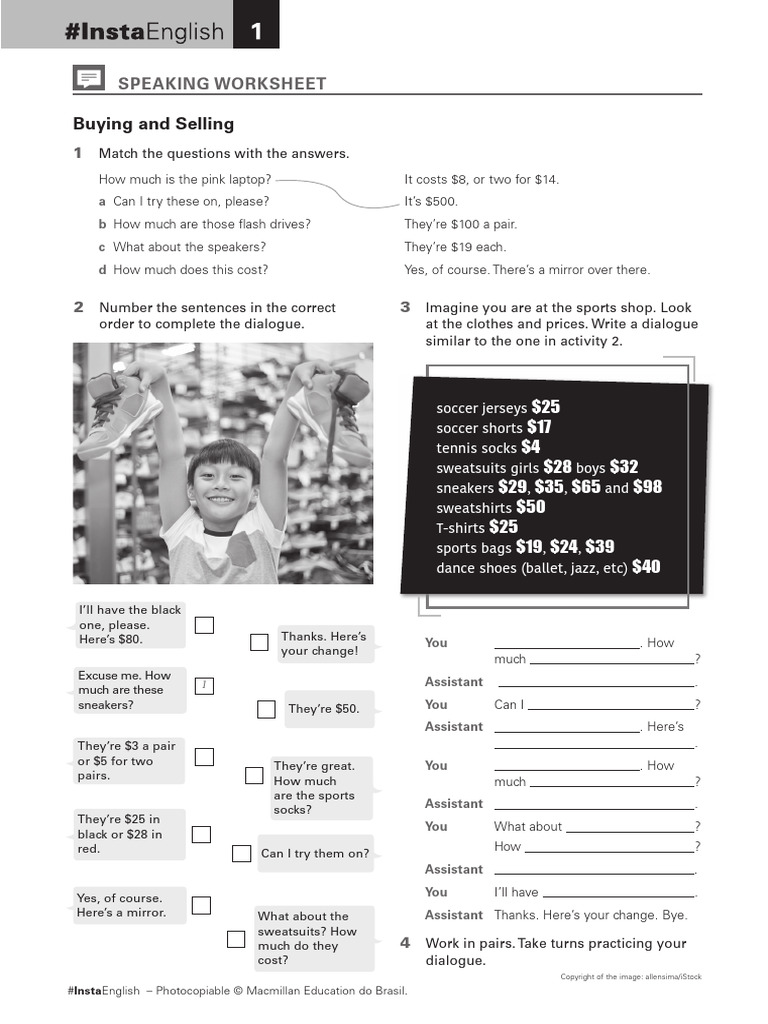 Insta 1 - Speaking Worksheet - Buying and Selling | PDF
